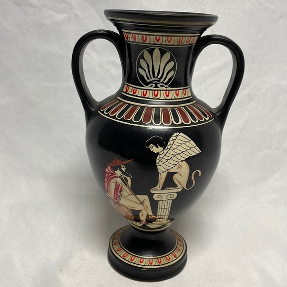 Other | Oedipus And Sphinx Hand Painted Red Clay Vase | Poshmark